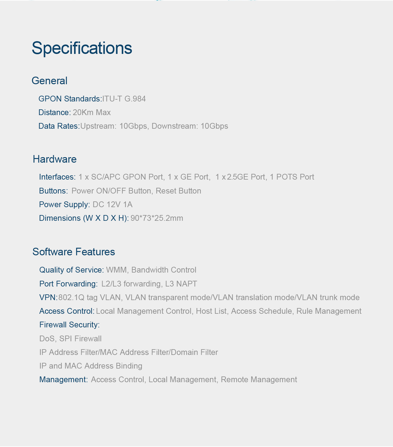 XGS Pon Router 2.5Gig 1Gig 2 LAN Ports VoIP Fiber ONT Modem